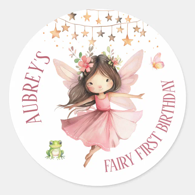 Whimsical Fairy First Birthday Classic Round Sticker | Zazzle