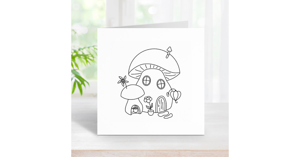 Whimsical Fairy Mushroom Color Me Rubber Stamp | Zazzle