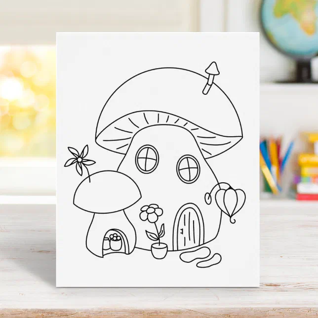 Whimsical Fairy Mushroom Coloring Page Poster | Zazzle