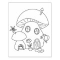 Whimsical Fairy Mushroom Coloring Page Rubber Stamp | Zazzle