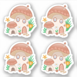 Whimsical Fairy Mushroom House Set of 4 Sticker | Zazzle