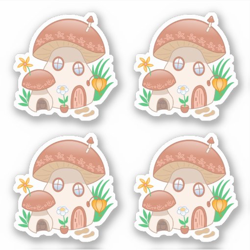 Whimsical Fairy Mushroom House Set of 4 Sticker | Zazzle