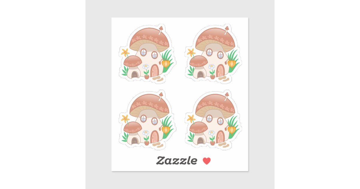 Whimsical Fairy Mushroom House Set of 4 Sticker | Zazzle