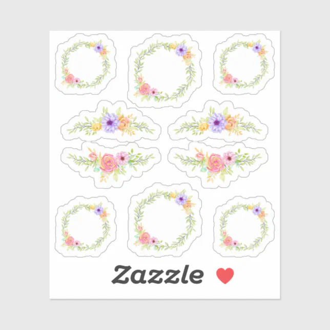 Whimsical Fairy Tale Roses Floral Wreath & Borders Sticker | Zazzle