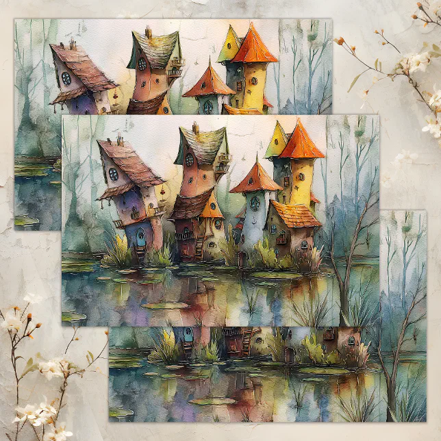 WHIMSICAL FAIRY VILLAGE DECOUPAGE TISSUE PAPER | Zazzle