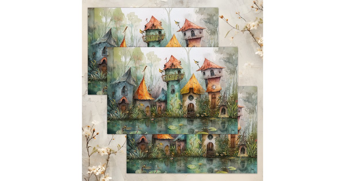 WHIMSICAL FAIRY VILLAGE DECOUPAGE TISSUE PAPER | Zazzle