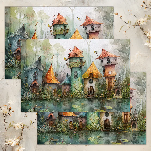WHIMSICAL FAIRY VILLAGE DECOUPAGE TISSUE PAPER | Zazzle