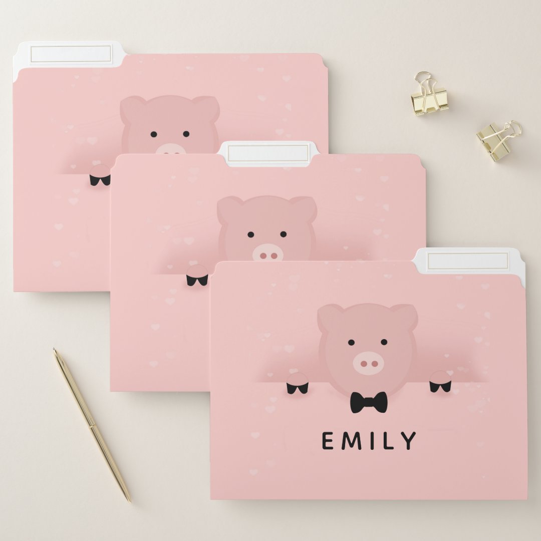 Whimsical & Fancy Pink Pig Cute Farm Animal File Folder | Zazzle
