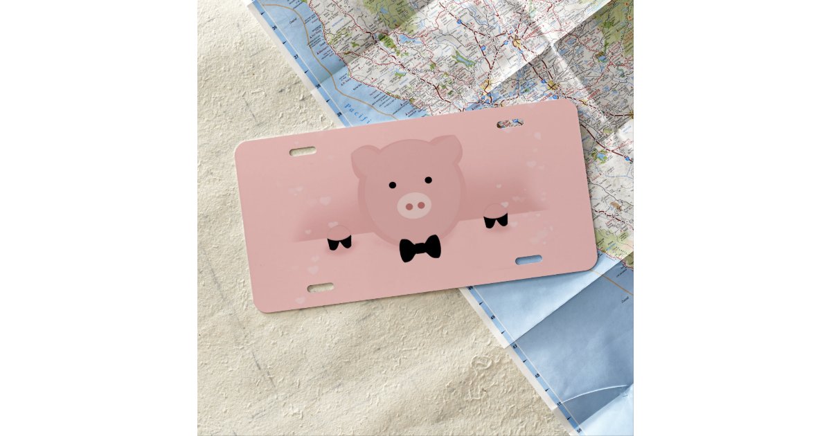 Whimsical & Fancy Pink Pig Cute Farm Animal License Plate | Zazzle
