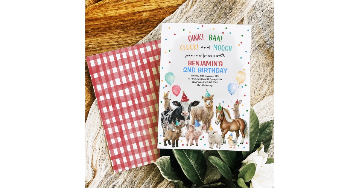 Whimsical Farm Animals Barnyard Birthday Boy Party Invitation | Zazzle