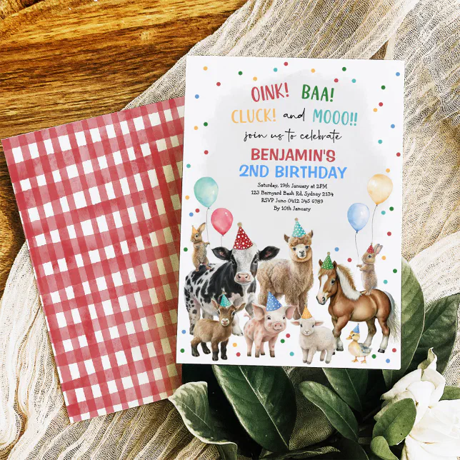 Whimsical Farm Animals Barnyard Birthday Boy Party Invitation | Zazzle