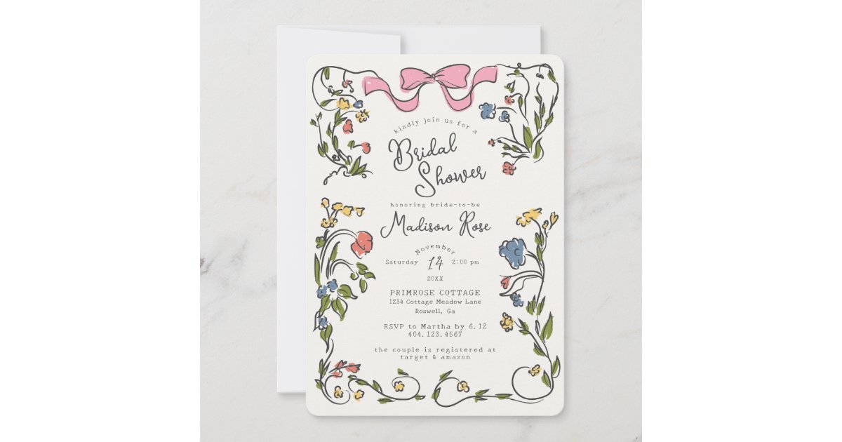 Whimsical Floral Doodle Bridal Shower Invite | Zazzle