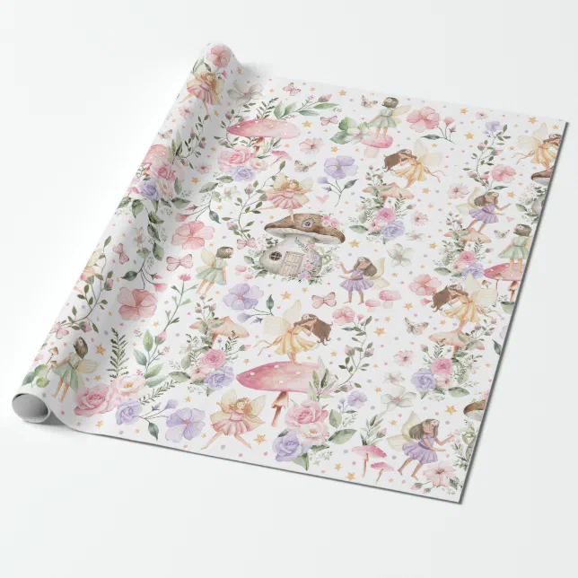 Whimsical Floral Fairy Garden Tea Party Birthday Wrapping Paper | Zazzle