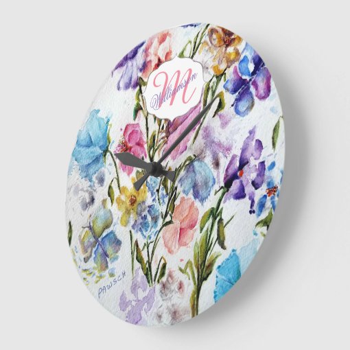 WHIMSICAL FLORAL GARDEN LARGE CLOCK | Zazzle