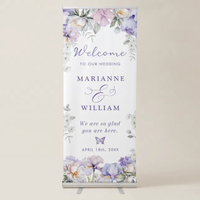 Whimsical Floral Garden Wedding Welcome Retractable Banner | Zazzle