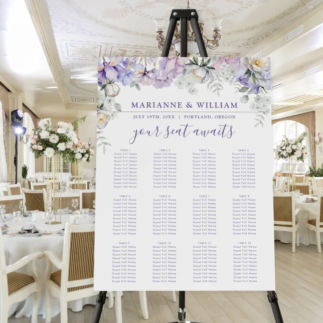 Whimsical Floral Romantic Wedding Seating Chart Foam Board | Zazzle