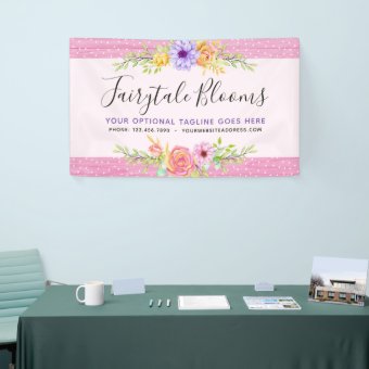 Whimsical Floral Roses Rustic Pink Girly Simple Banner | Zazzle