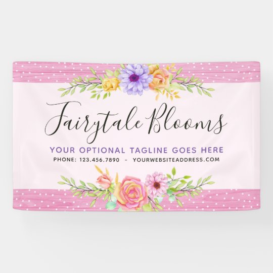 Whimsical Floral Roses Rustic Pink Girly Simple Banner | Zazzle.com