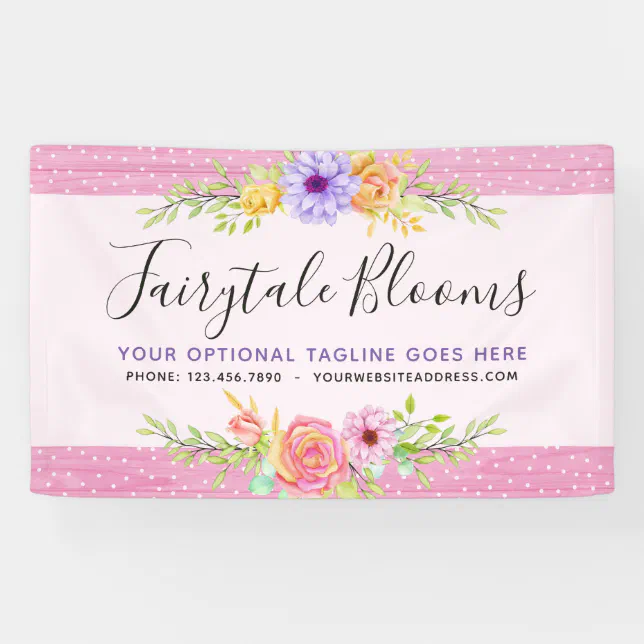 Whimsical Floral Roses Rustic Pink Girly Simple Banner | Zazzle