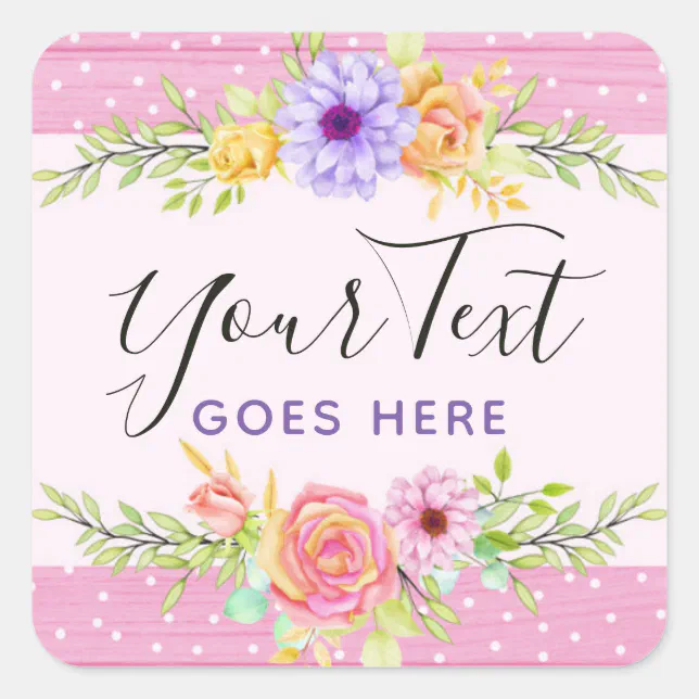 Whimsical Floral Roses And Rustic Pink Wood Girly Square Sticker Zazzle