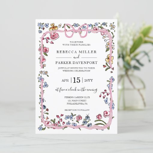 Whimsical floral spring modern Wedding elegant Invitation | Zazzle