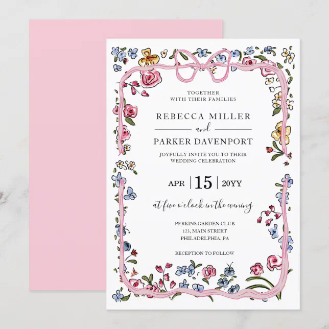 Whimsical floral spring modern Wedding elegant Invitation | Zazzle