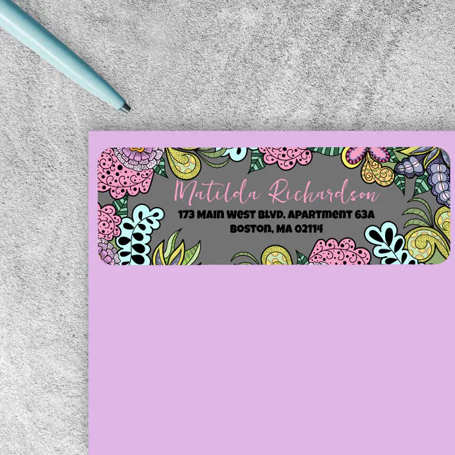 Whimsical Flowers and Leaves Return Address Label | Zazzle