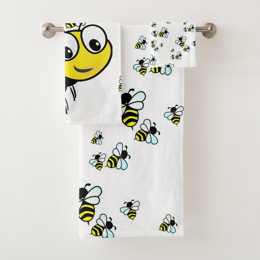 Whimsical Flying Bumble Bees Bathroom Towel Set | Zazzle
