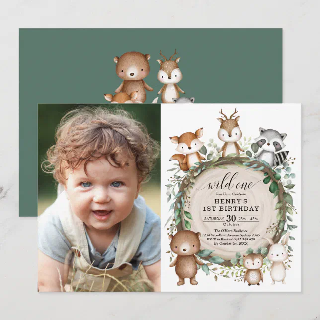 Whimsical Forest Woodland Animal Wild One Birthday Invitation | Zazzle