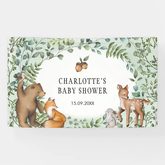 Whimsical Forest Woodland Animals Welcome Baby Banner | Zazzle