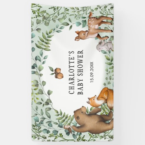 Whimsical Forest Woodland Animals Welcome Baby Banner | Zazzle