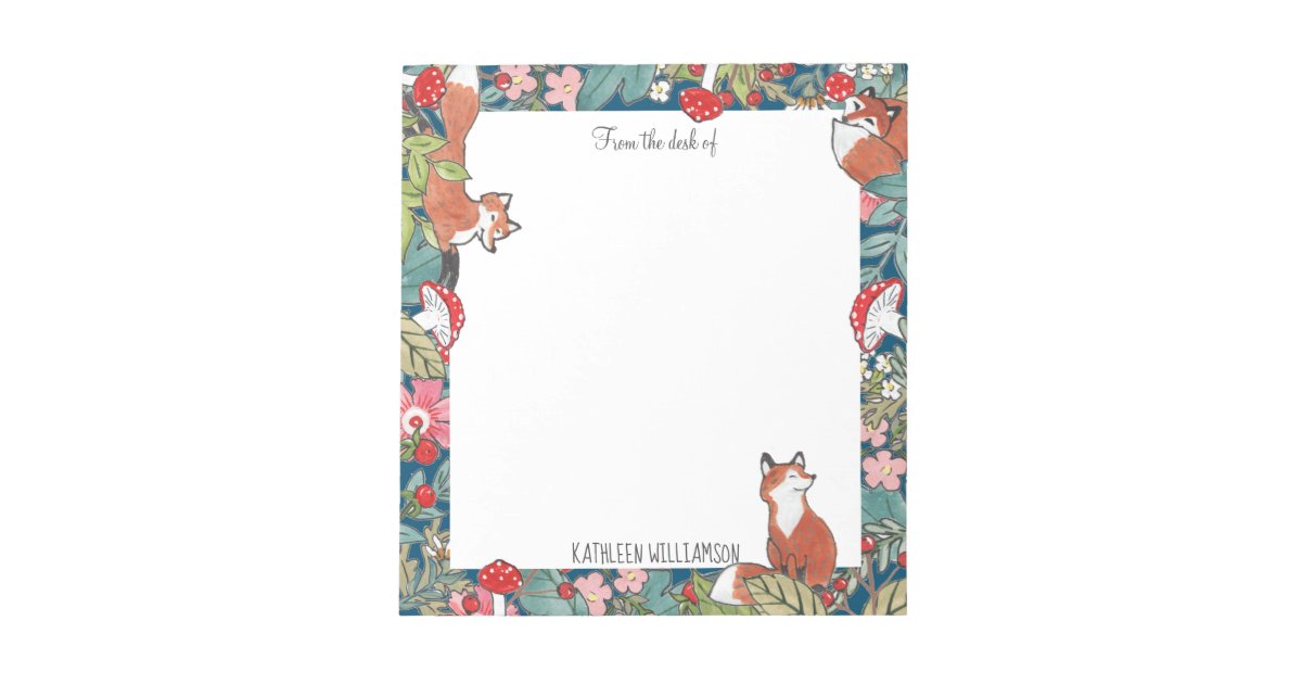 Whimsical Fox Foxes Mushroom Teal Woodland Custom Notepad | Zazzle