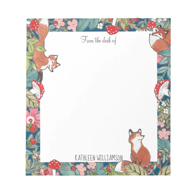 Whimsical Fox Foxes Mushroom Teal Woodland Custom Notepad | Zazzle