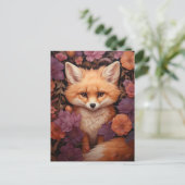 Whimsical Fox on a Bed of Fall Flowers Postcard | Zazzle