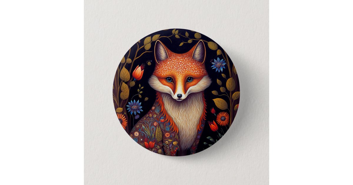 Whimsical Fox Woodland Fantasy Art Button | Zazzle