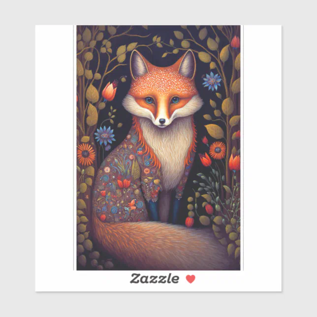Whimsical Fox Woodland Fantasy Art Sticker | Zazzle