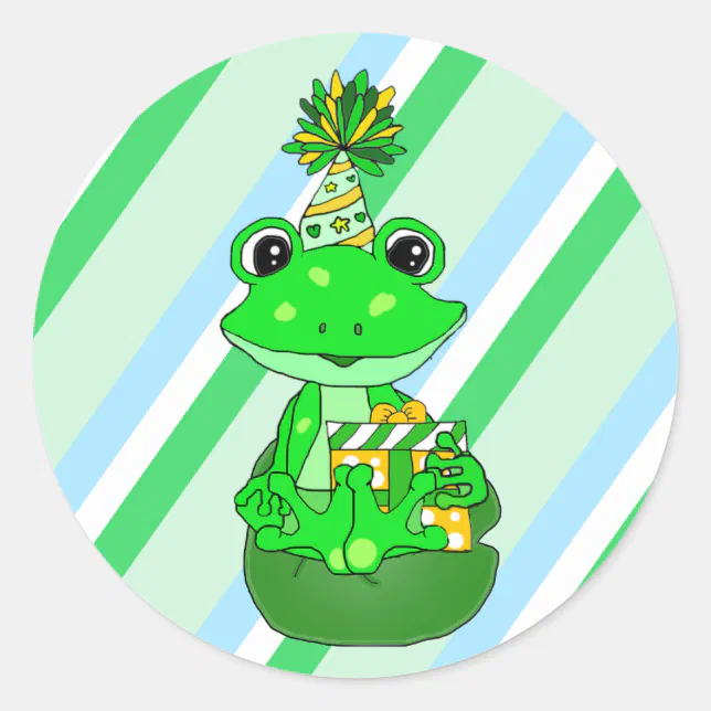 Whimsical Frog on Lily pad Birthday Classic Round Sticker | Zazzle