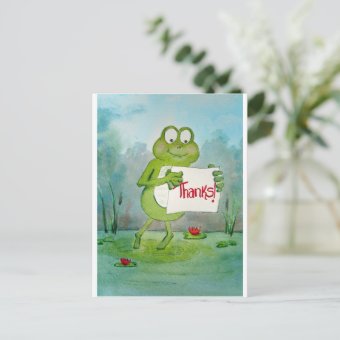 Whimsical Frog with Thanks Thank You Sign Funny Postcard | Zazzle