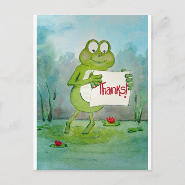 Whimsical Frog with Thanks Thank You Sign Funny Postcard | Zazzle