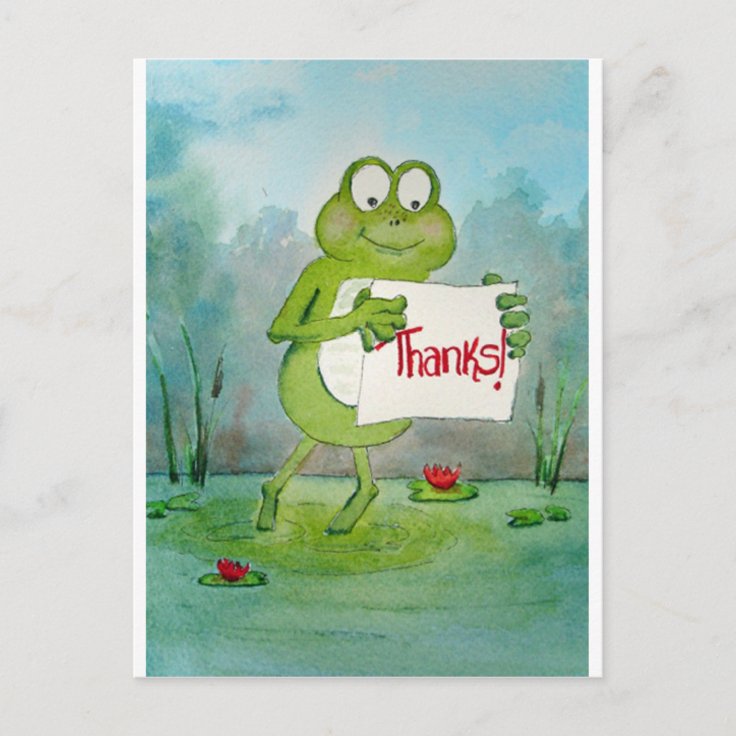 Whimsical Frog with Thanks Thank You Sign Funny Postcard | Zazzle