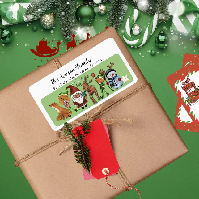 Whimsical Full Cast Santa Gang Christmas Address Label | Zazzle