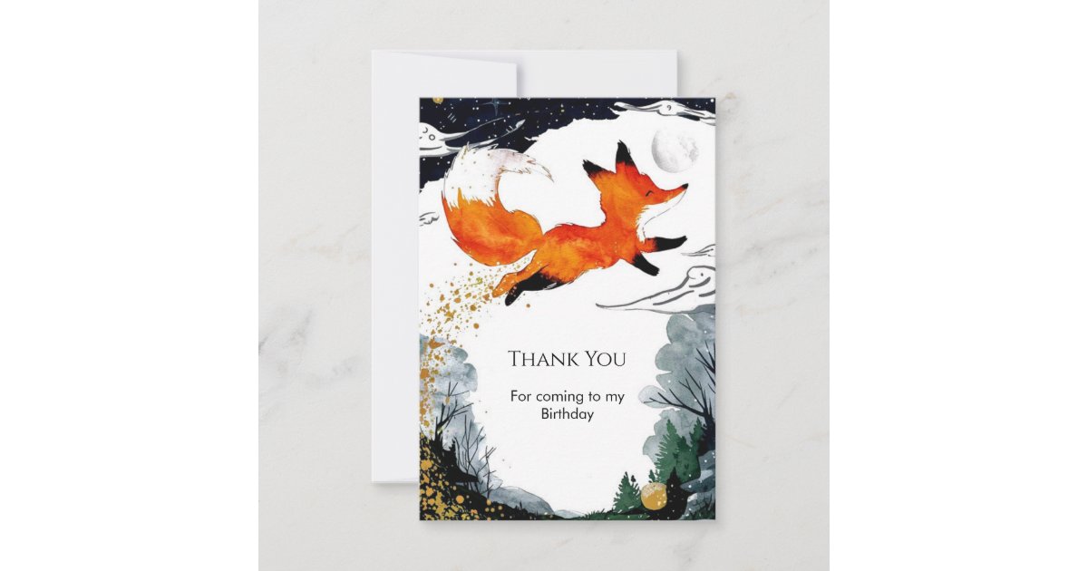 Whimsical Fun Fox Birthday Thank You Card | Zazzle