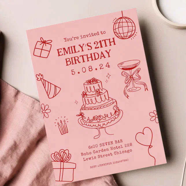 Whimsical Funky Quirky hand Drawing Birthday Invitation | Zazzle