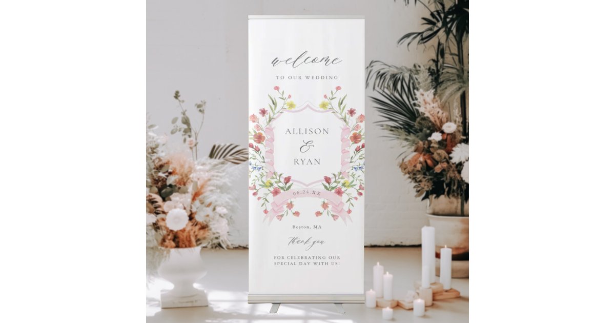 Whimsical Garden Wildflower Wedding Welcome Retractable Banner | Zazzle