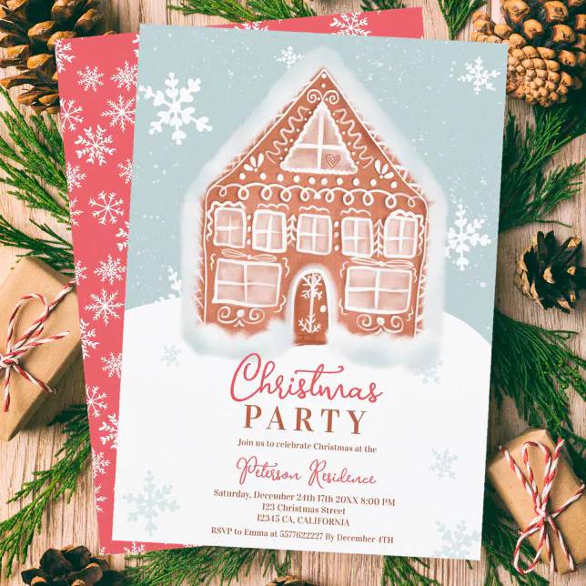 Whimsical gingerbread house Christmas illustration Invitation | Zazzle