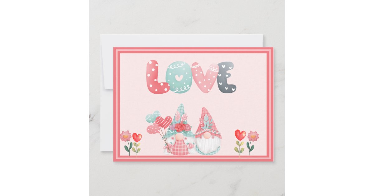 Whimsical Gnome Couple Valentine's Card | Zazzle