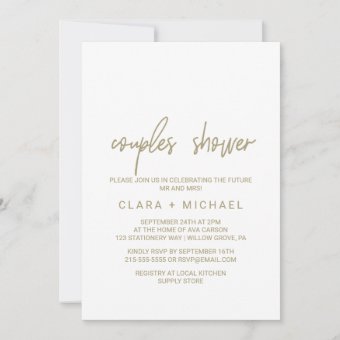 Whimsical Gold Calligraphy Couples Shower Invitation | Zazzle