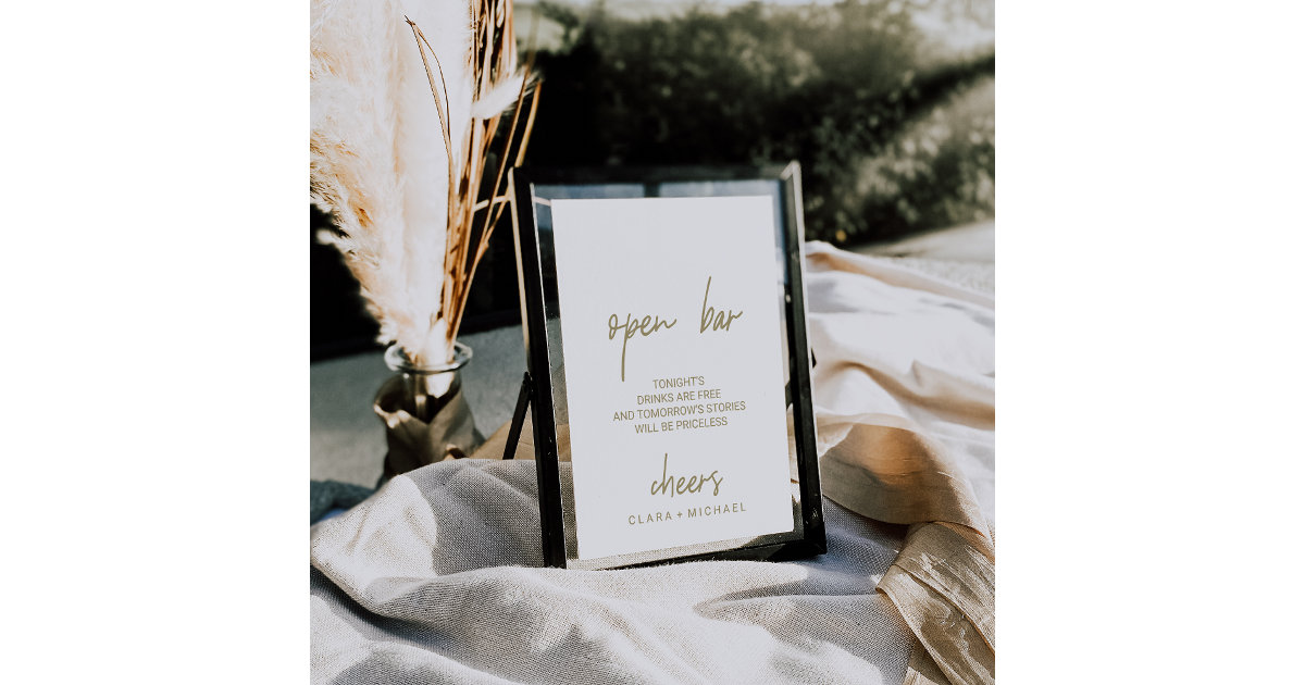 Whimsical Gold Calligraphy Open Bar Sign | Zazzle