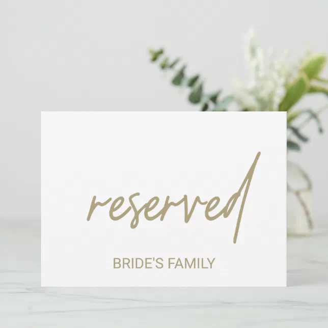 Whimsical Gold Calligraphy Reserved Sign | Zazzle