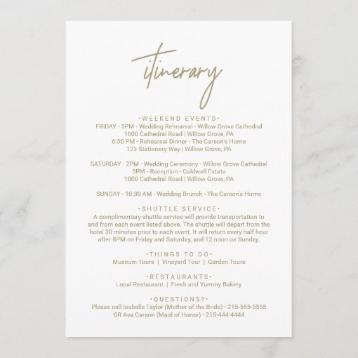 Whimsical Gold Calligraphy Wedding Welcome Letter Program | Zazzle